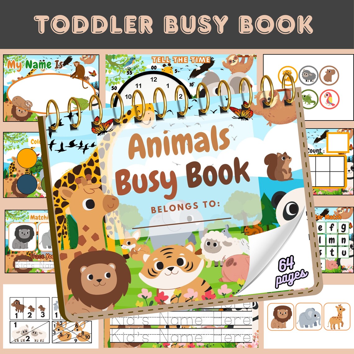 Animals Busy Book: Toddler Learning Activity (PDF Pattern) - Etsy