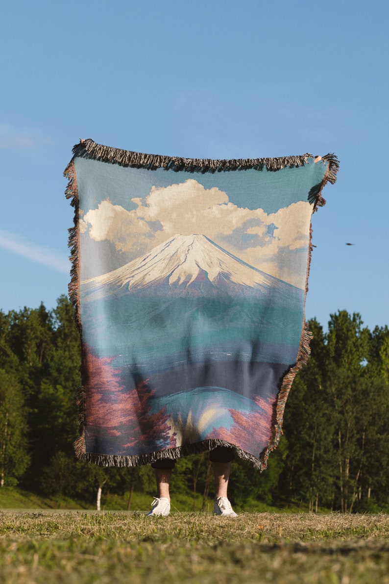Mt Fuji Jacquard Blanket - Aesthetic Blanket Mt Fuji Art Cute Tapestry ...