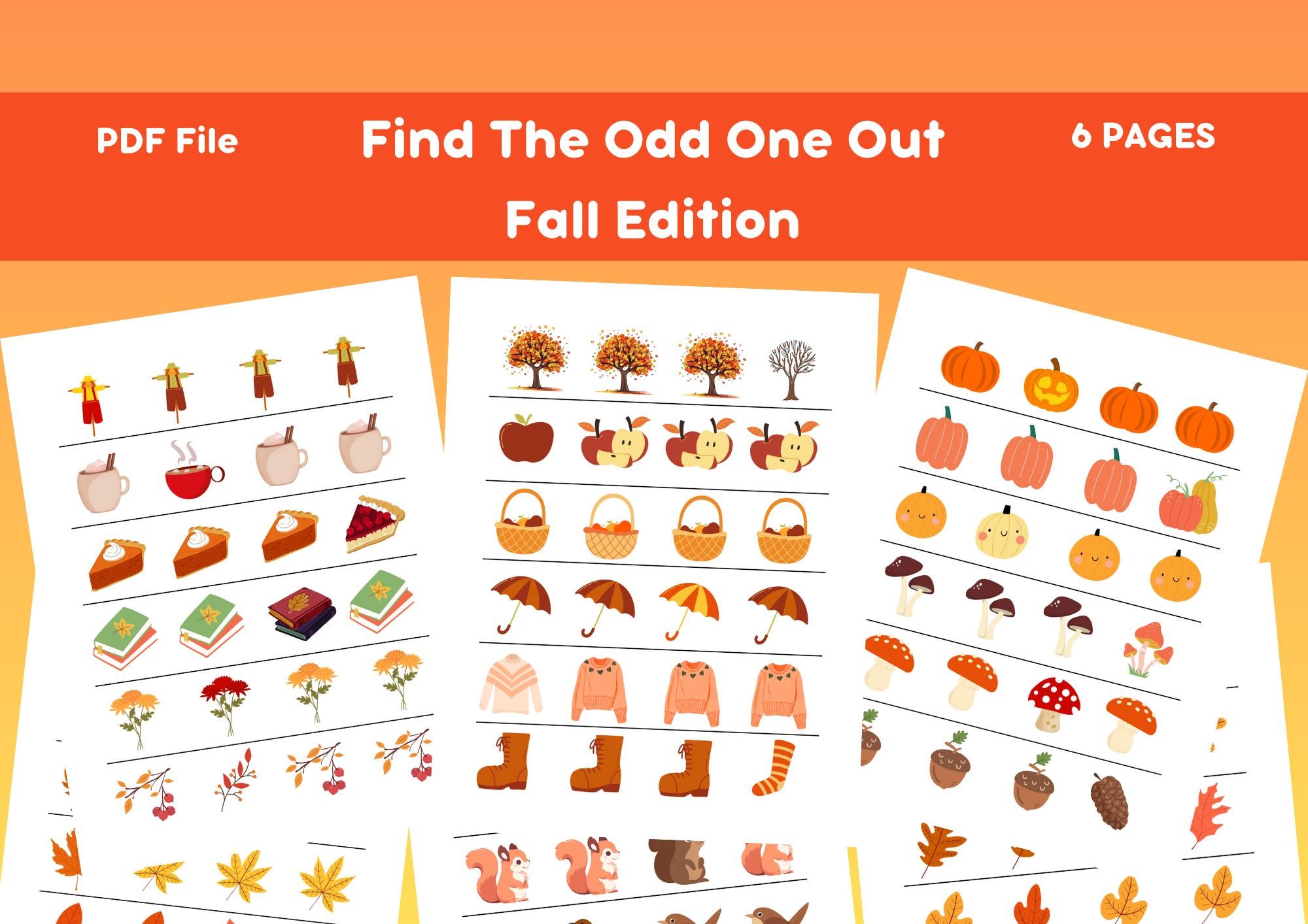 Find the Odd One Out Fall Edition, Kids, Toddler, Preschool Printable ...
