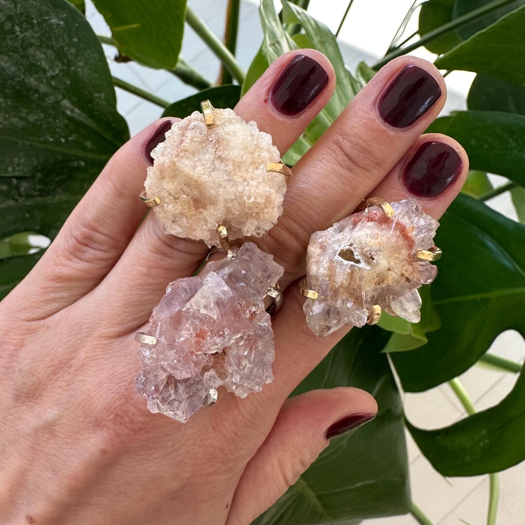 Pink Amethyst Cluster Statement Adjustable Ring, Natural Pink Amethyst ...