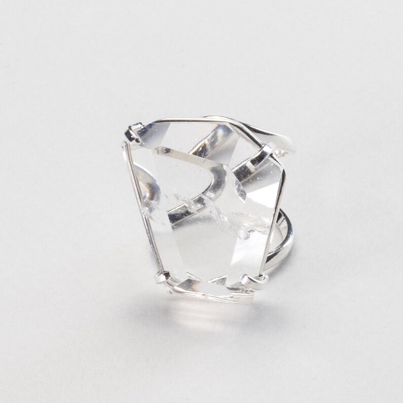 Natural Brazilian Crystal Quartz Statement Ring Freeform Faceted ...