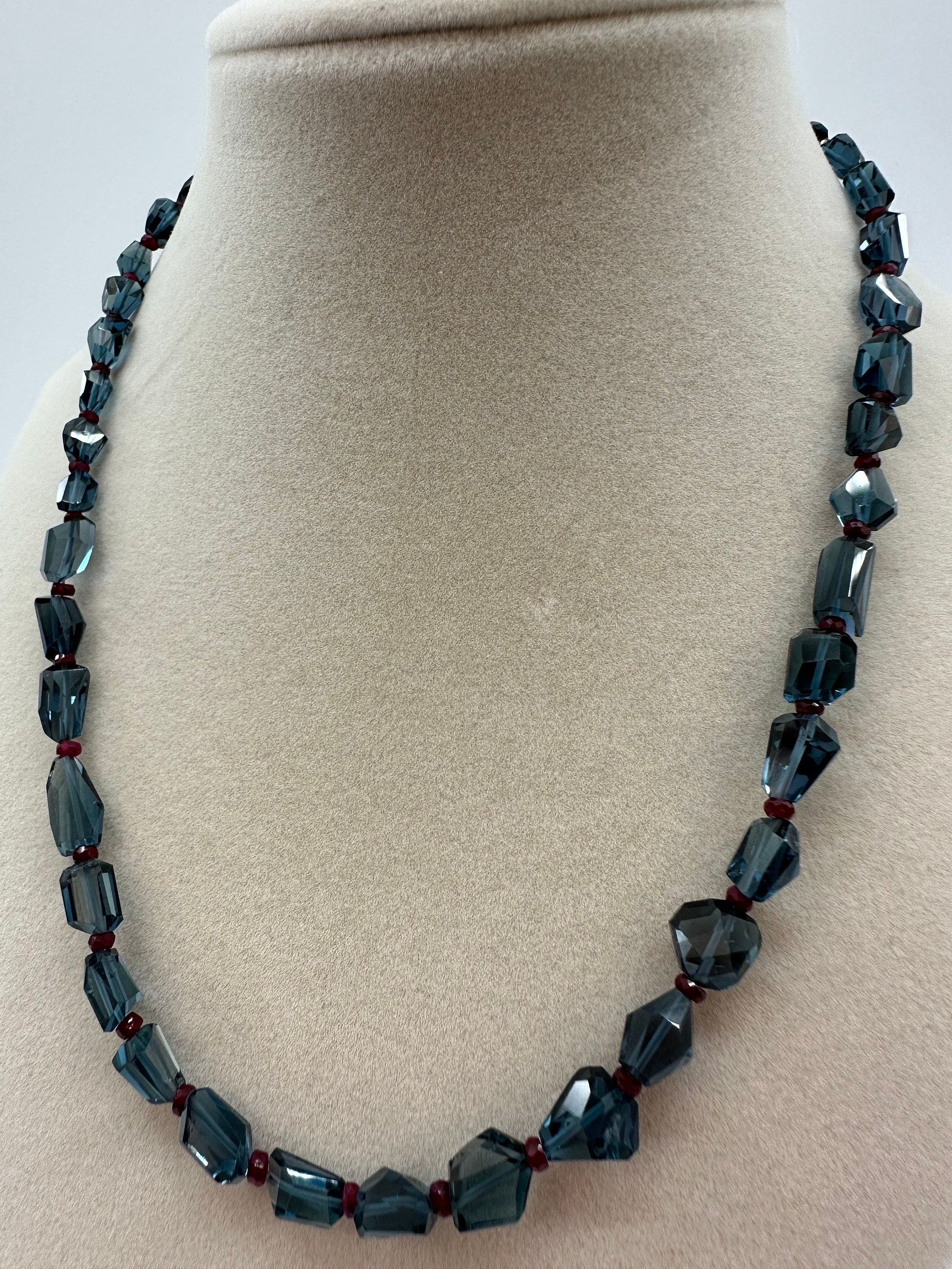 14-karat Gold, London Blue Topaz and Ruby Beaded Necklace - Etsy