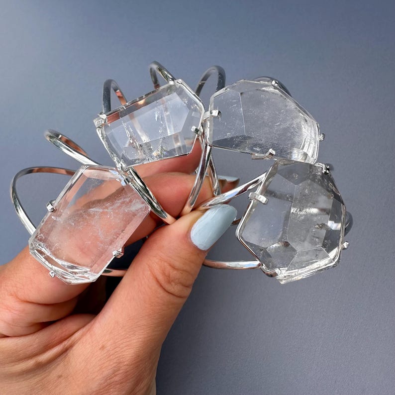 Faceted Freeform Natural Crystal Quartz Adjustable Statement Cuff ...