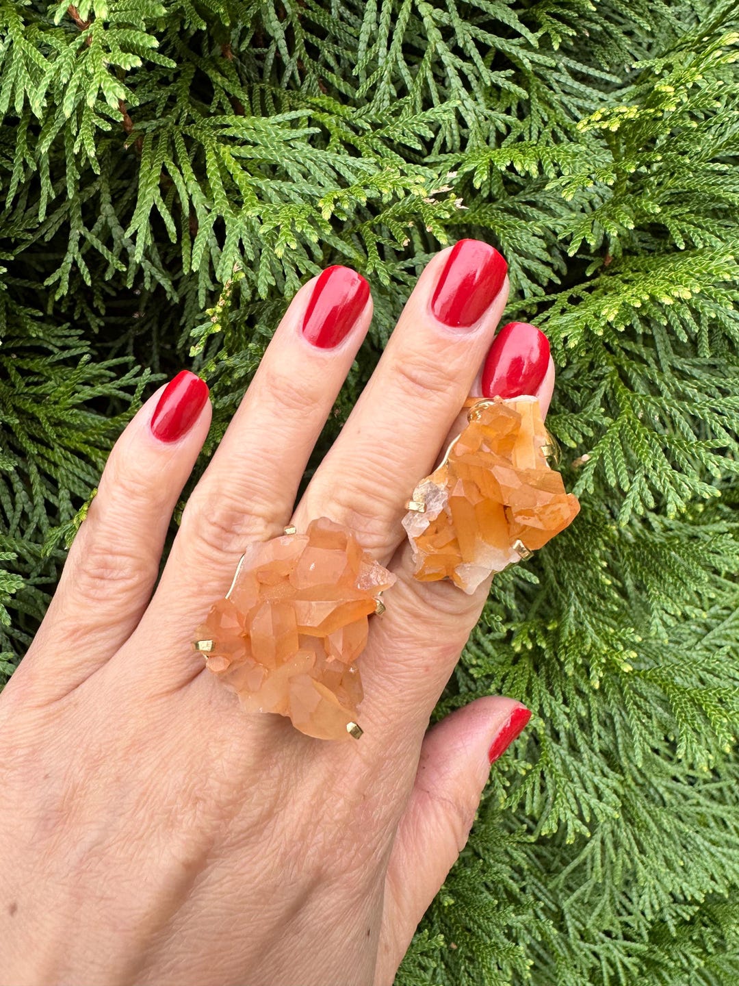 Tangerine Quartz Cluster Adjustable Statement Ring, Natural Gemstone ...