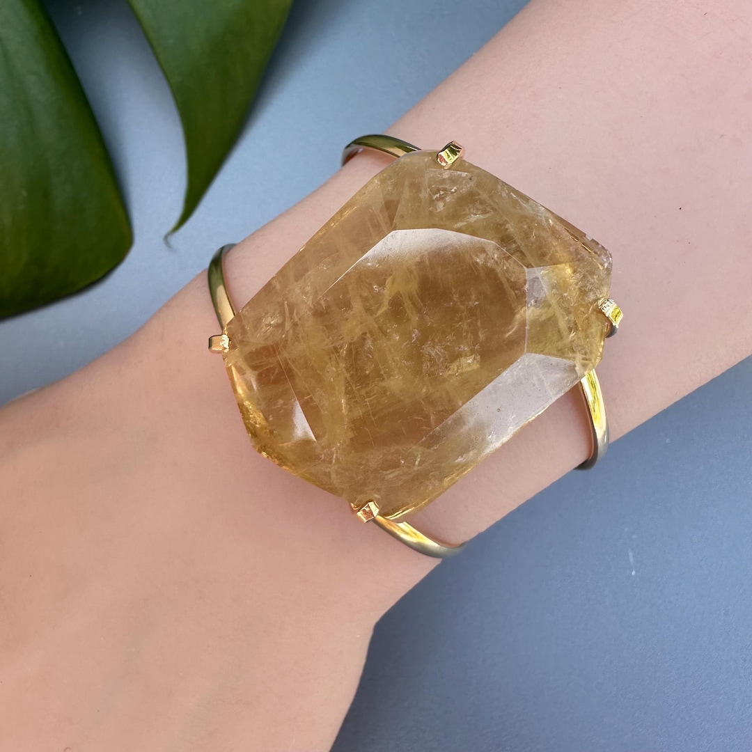 Faceted Freeform Genuine Citrine Adjustable Statement Cuff Bracelet ...