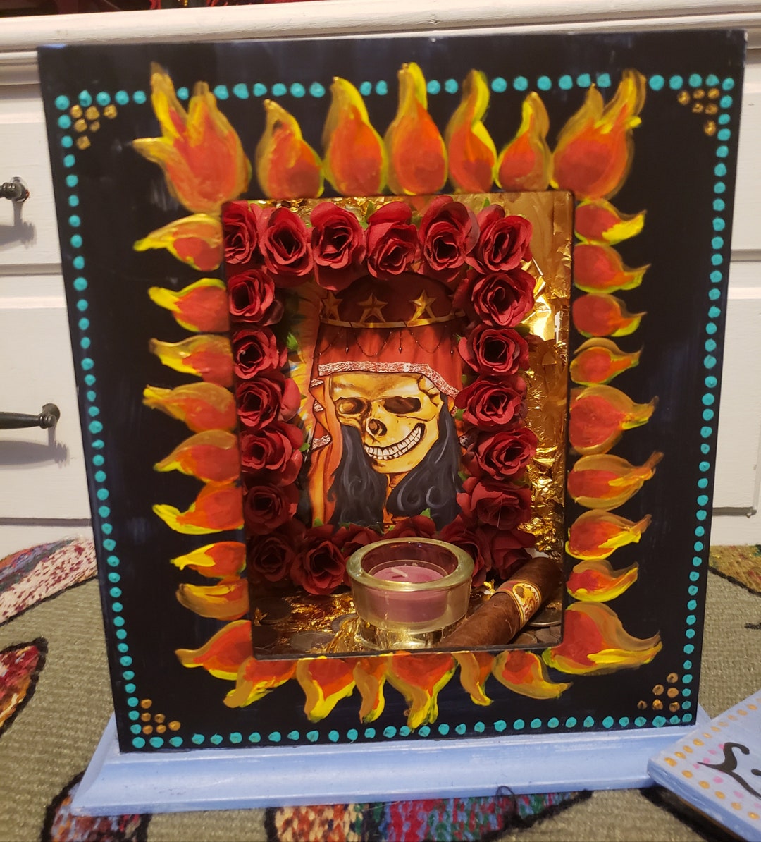 Santa Muerte Money Altar With Offerings Coins and Gold Leaf - Etsy