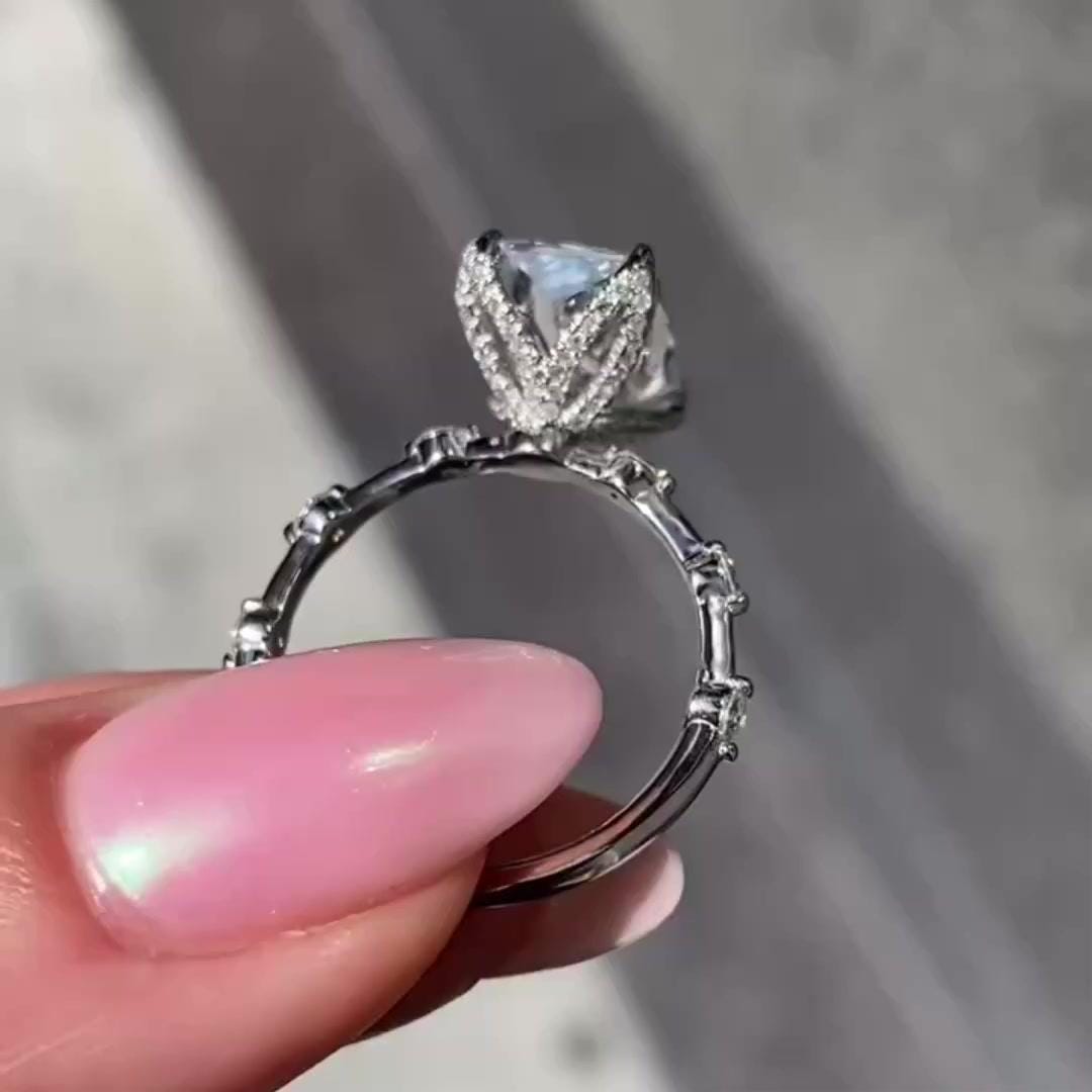 4 CT Radiant Cut Moissanite Engagement Ring Solid Gold Tulip Set ...