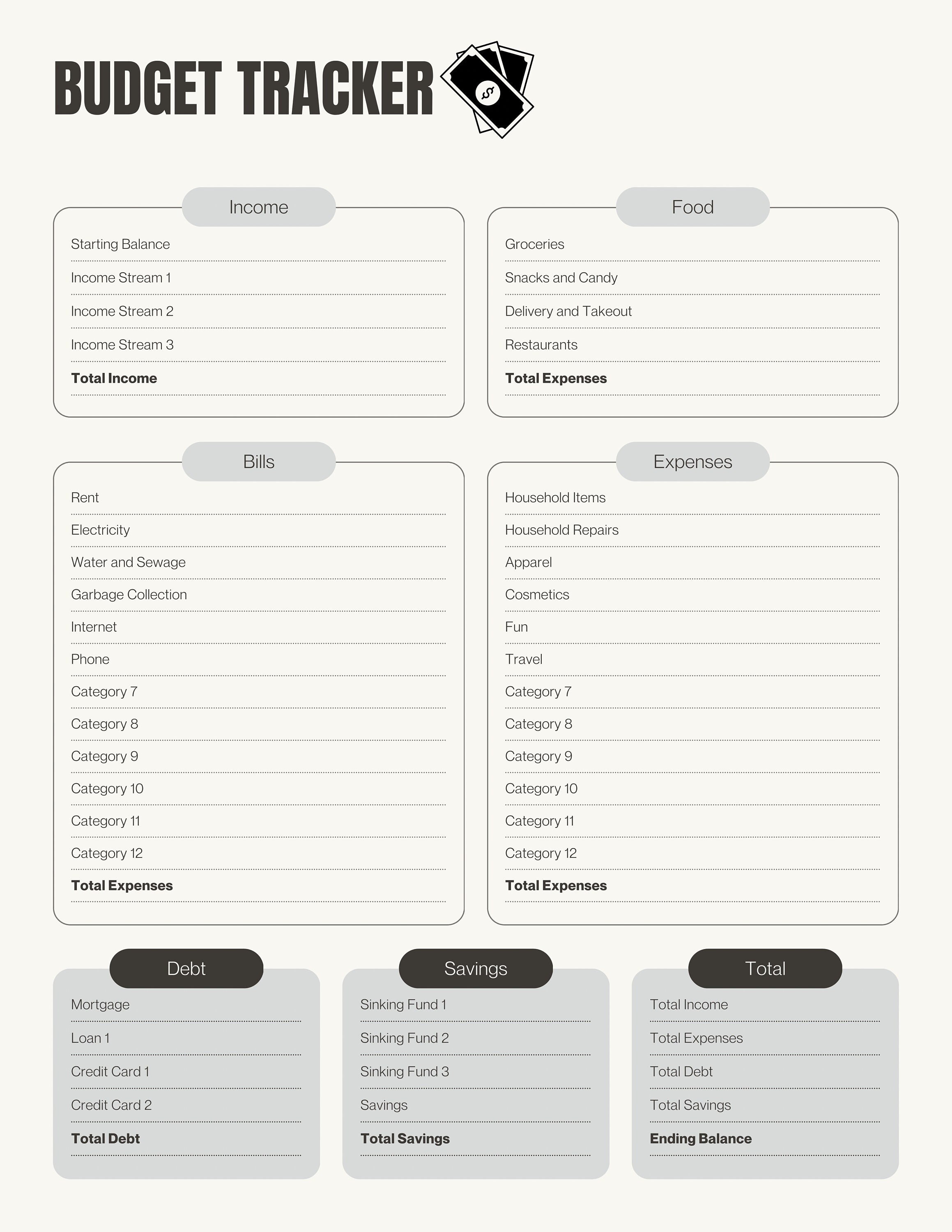 BUDGET PLANNER / TRACKER - Printable, Eligible for iPad - Etsy