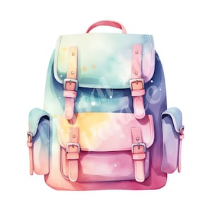 Backpack Clipart, Watercolor School Backpack Clipart, Jpgs, Instant ...