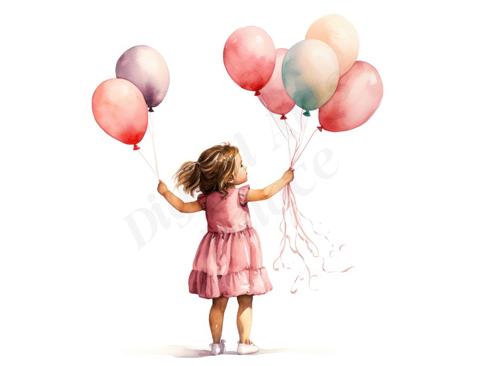 Girl and Balloons Clipart, Balloons Clipart, Jpgs, Instant Digital ...