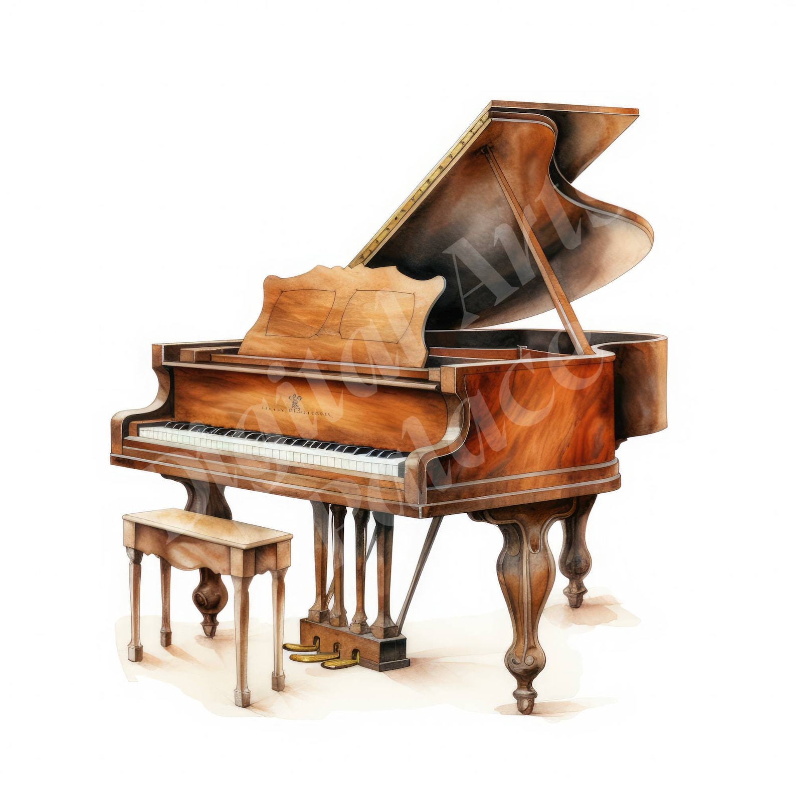 Piano Clipart, Vintage Piano Clipart, Jpgs, Instant Digital Download ...