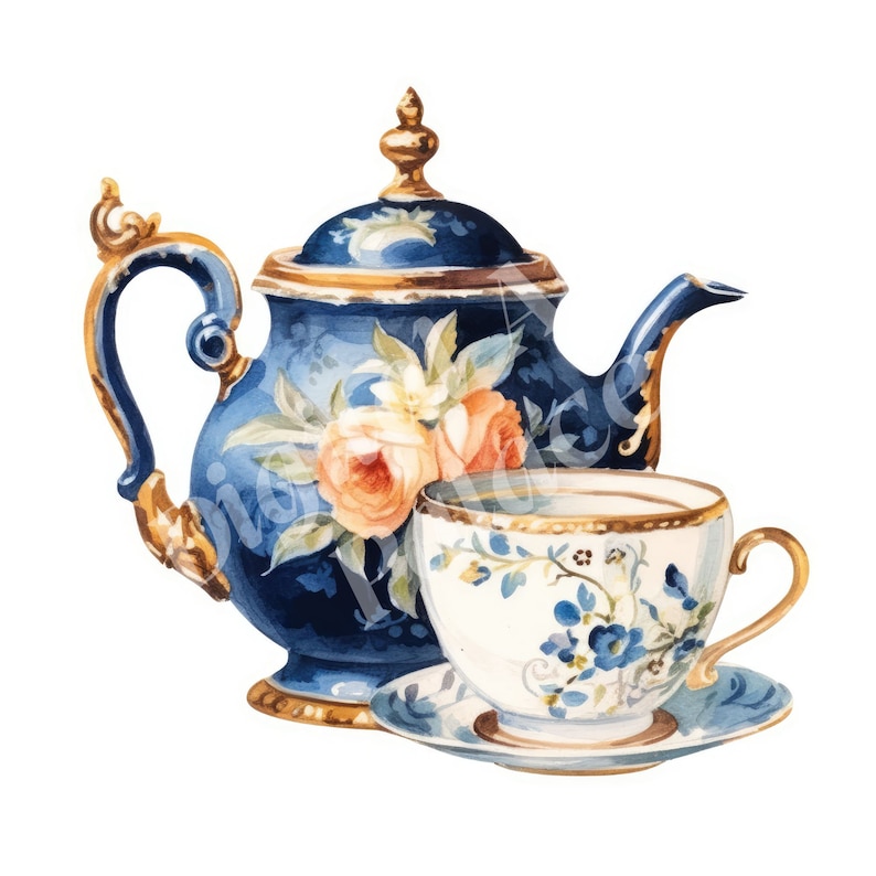Tea Set Clipart, Teapot and Teacup Clipart, Jpgs, Instant Digital ...