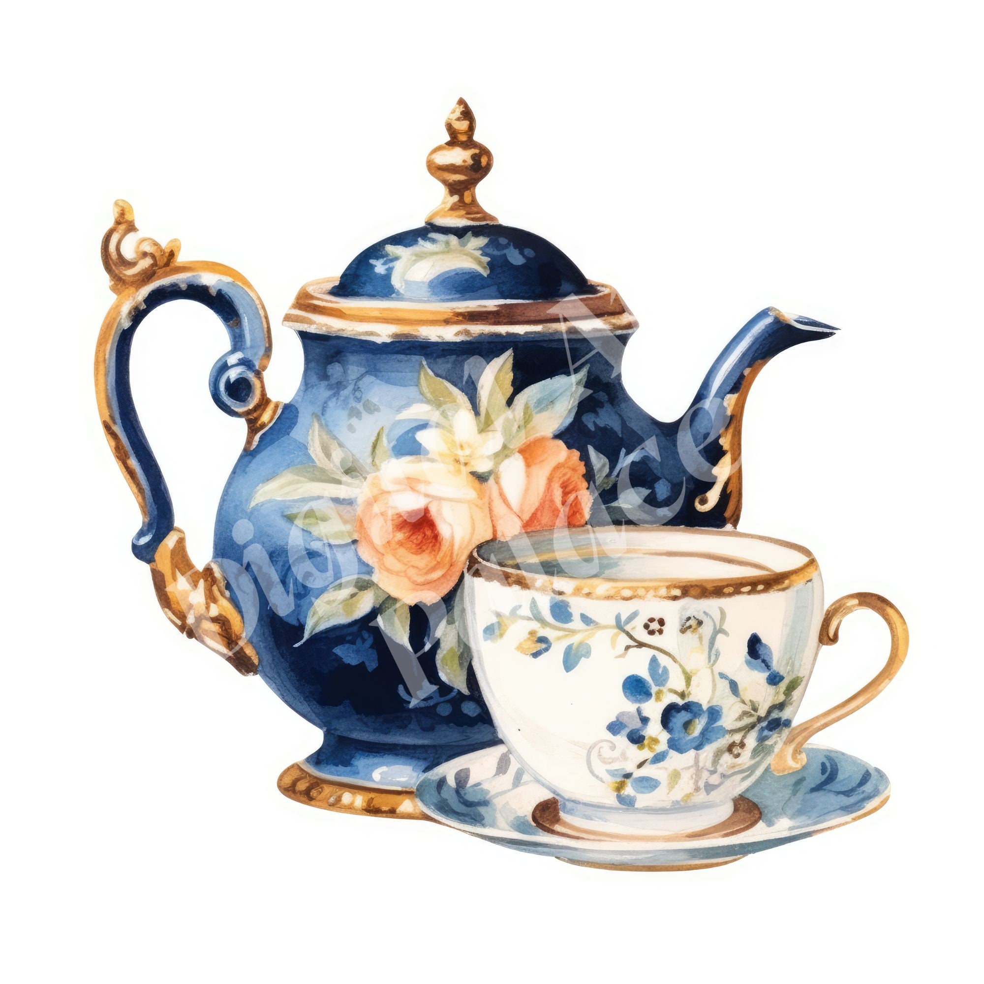Tea Set Clipart, Teapot and Teacup Clipart, Jpgs, Instant Digital ...