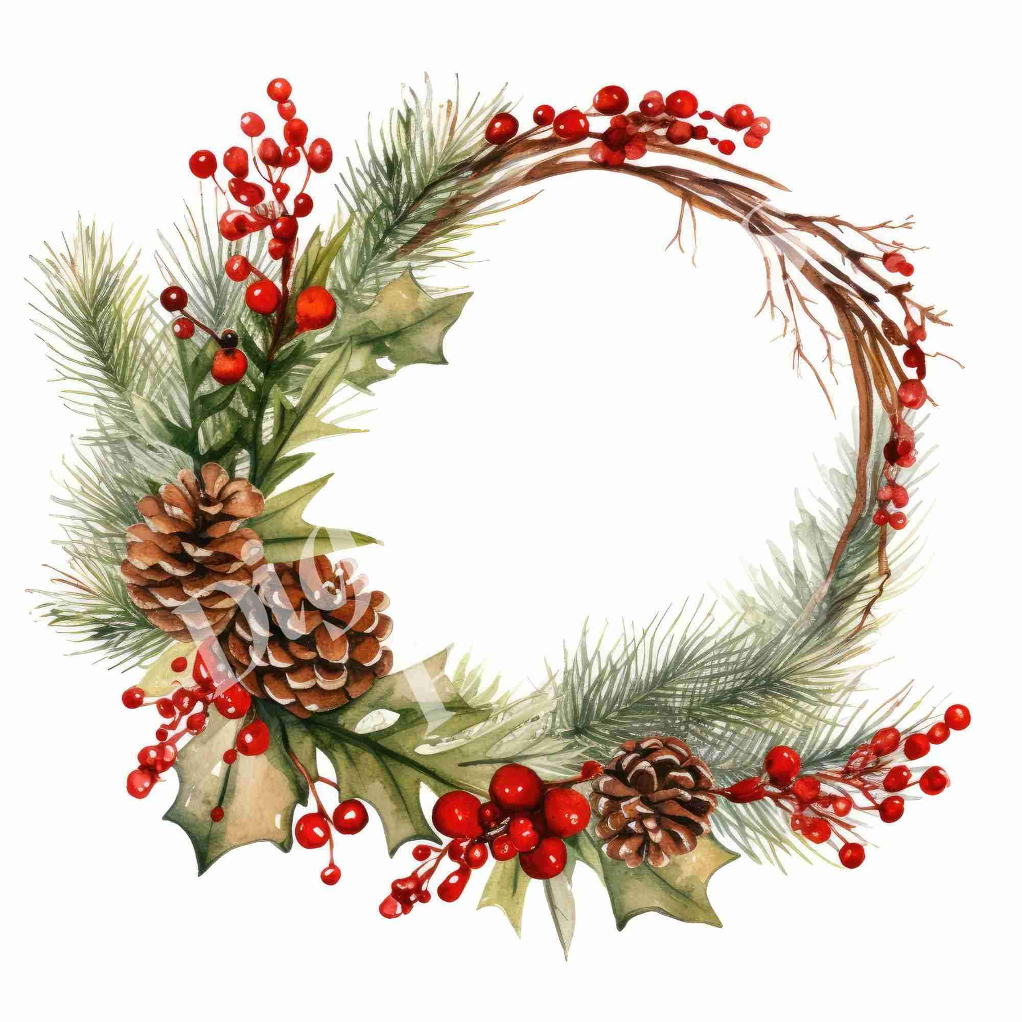Christmas Wreath Clipart - Wreath Clipart - Jpgs - Instant Digital ...