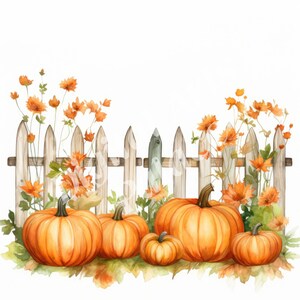 Pumpkin Fence Clipart - Fall Floral Fence Clipart - Jpgs - Instant ...