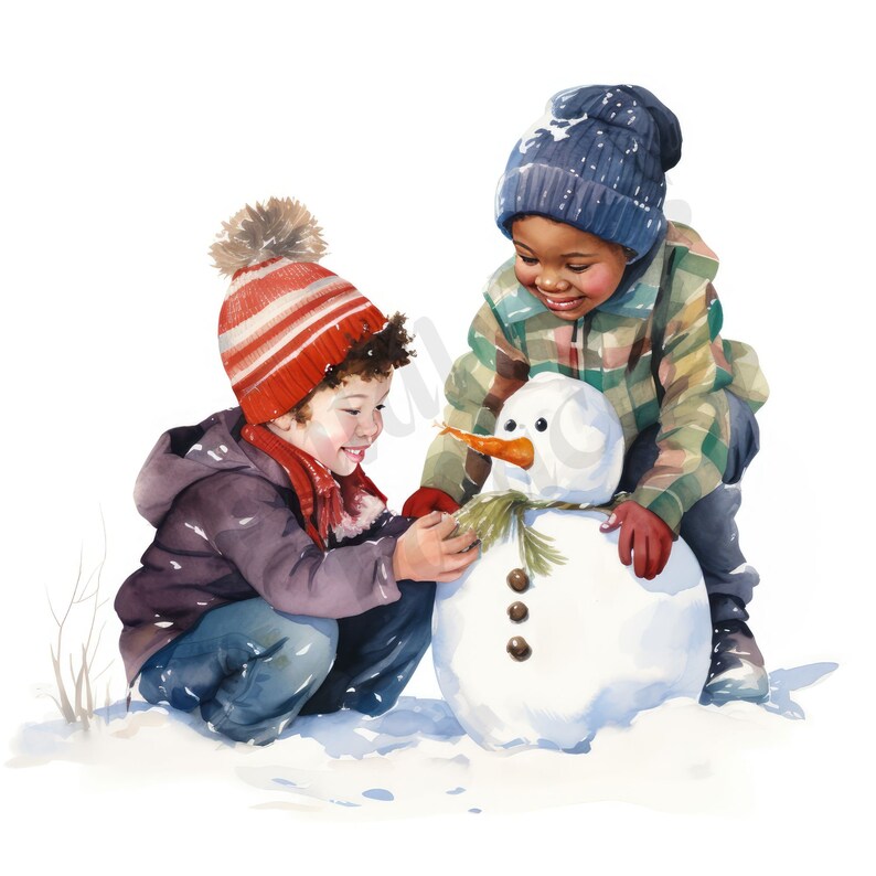 Kids and Snowman Clipart, Winter Kids Clipart, Jpgs, Instant Digital ...