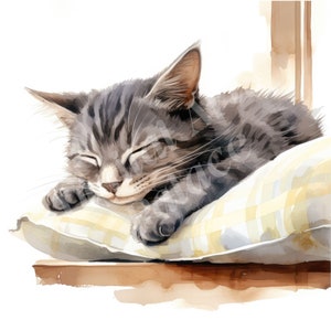 Sleeping Cat Clipart - Cute Cat Watercolor Clipart - Jpgs - Instant ...