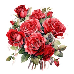 Red Roses Clipart - Watercolor Floral Watercolor - Jpgs - Instant ...