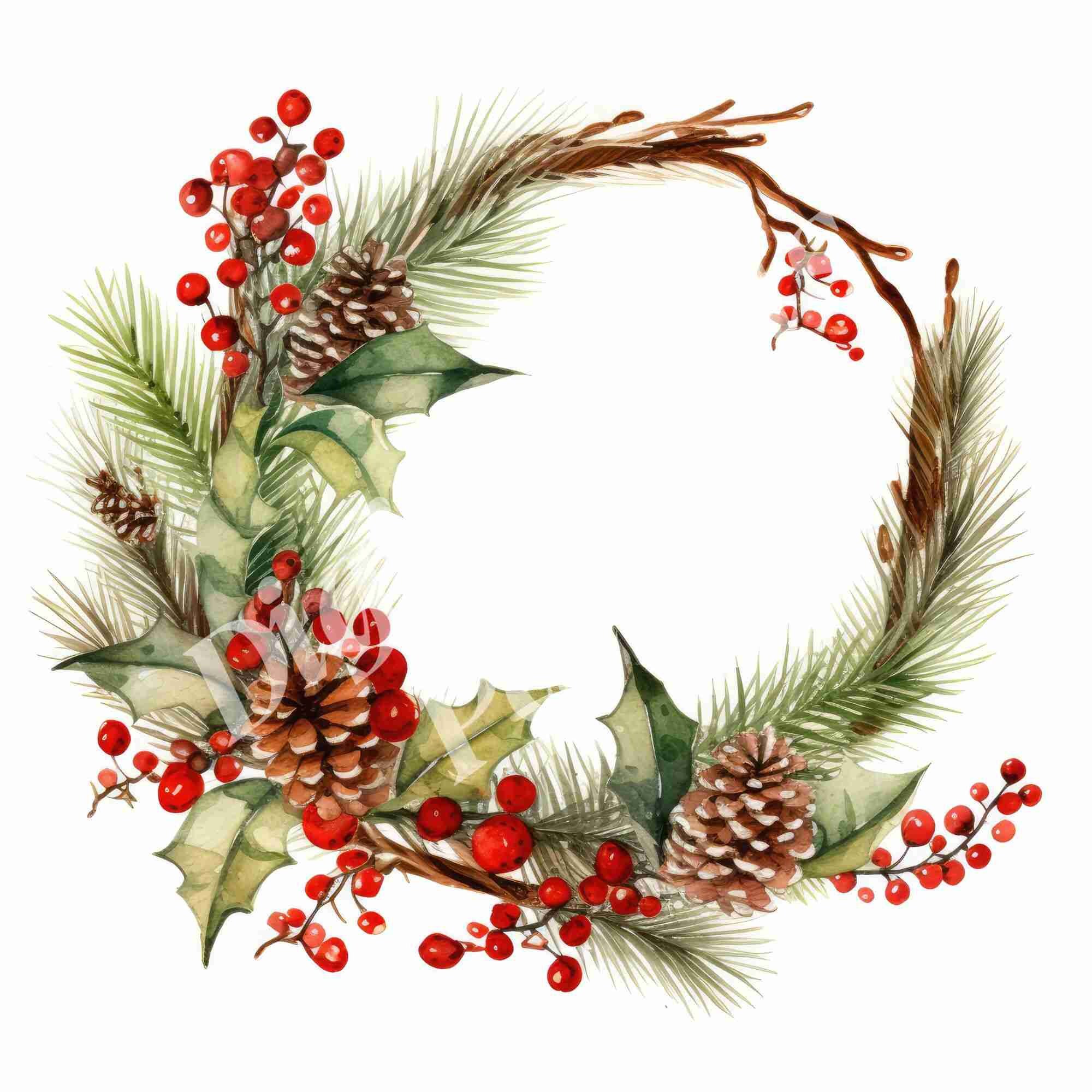 Christmas Wreath Clipart - Wreath Clipart - Jpgs - Instant Digital ...