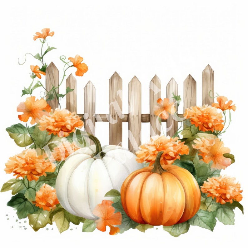 Pumpkin Fence Clipart - Fall Floral Fence Clipart - Jpgs - Instant ...