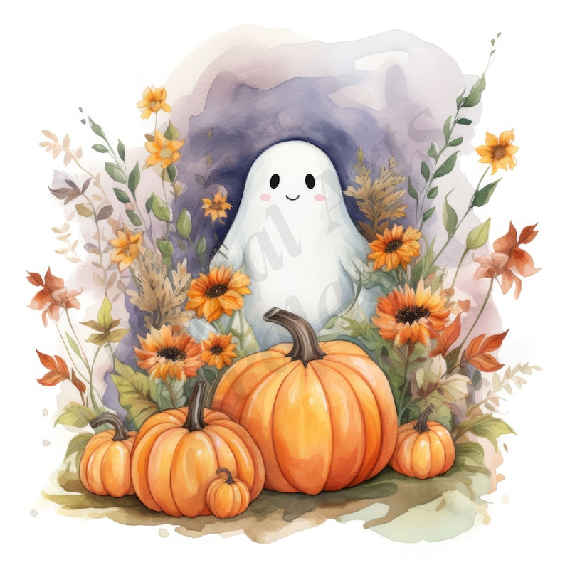 Cute Ghost and Pumpkin Clipart Fall Halloween Clipart Jpgs - Etsy