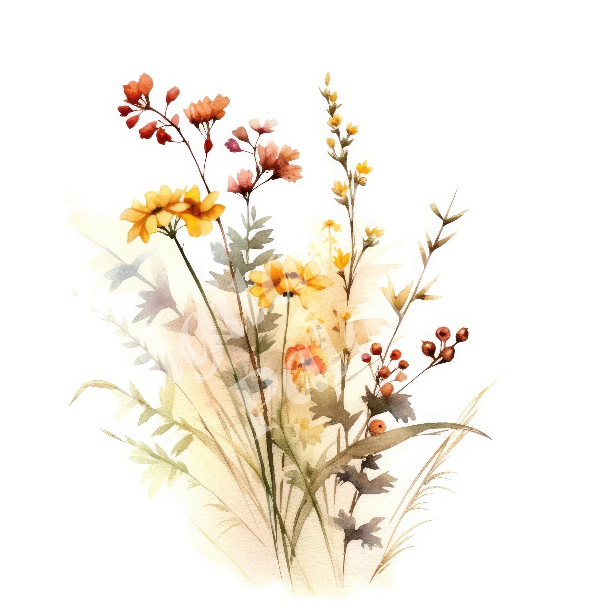 Fall Wildflowers Clipart, Watercolor Flowers Clipart, Jpgs, Instant ...