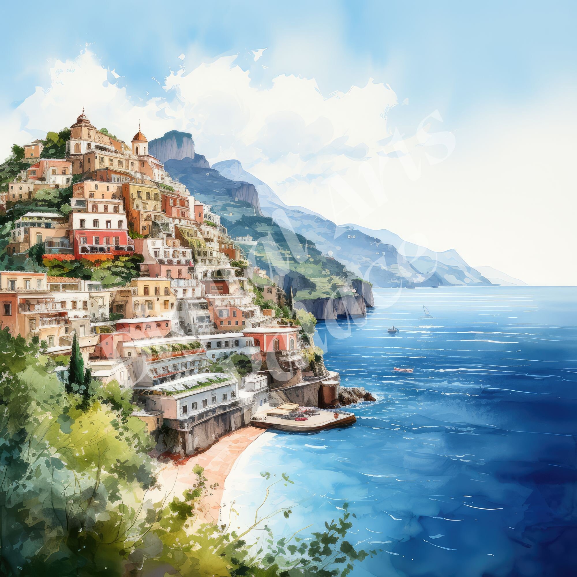 Positano Italy Clipart Cliffside Village Clipart Jpgs - Etsy