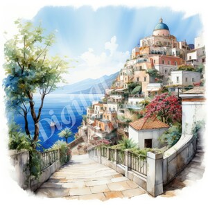 Positano, Italy Clipart - Cliffside Village Clipart - Jpgs - Instant ...