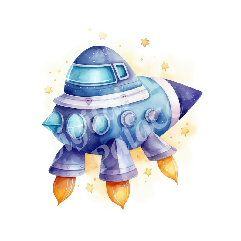 Cute Spaceship Clipart Watercolor Spaceship Clipart Jpgs - Etsy