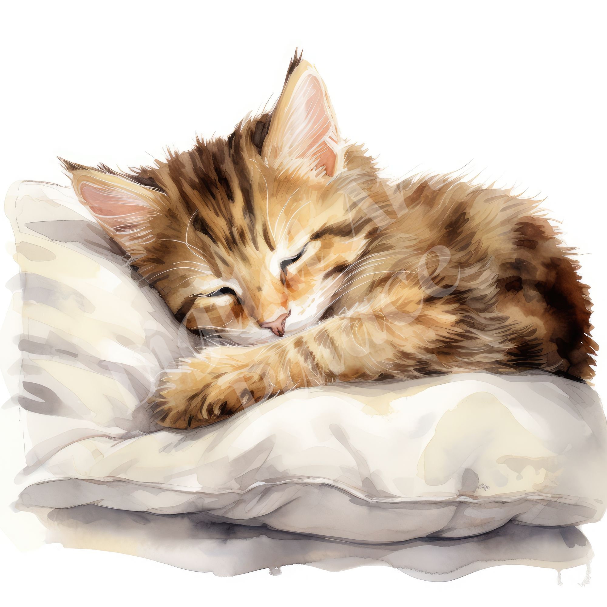 Sleeping Cat Clipart Cute Cat Watercolor Clipart Jpgs Instant Digital ...