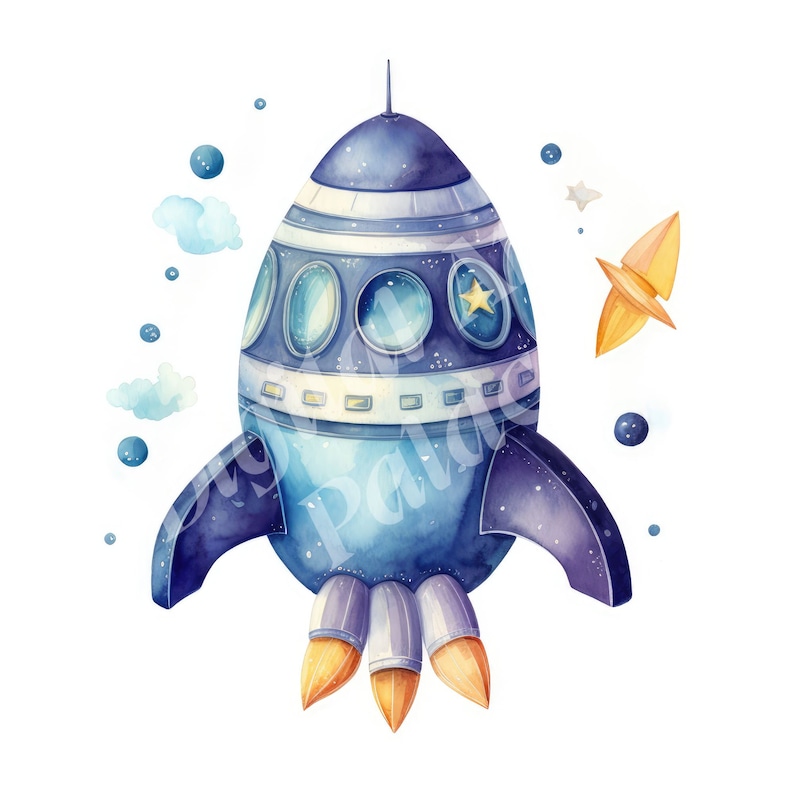 Cute Spaceship Clipart Watercolor Spaceship Clipart Jpgs - Etsy