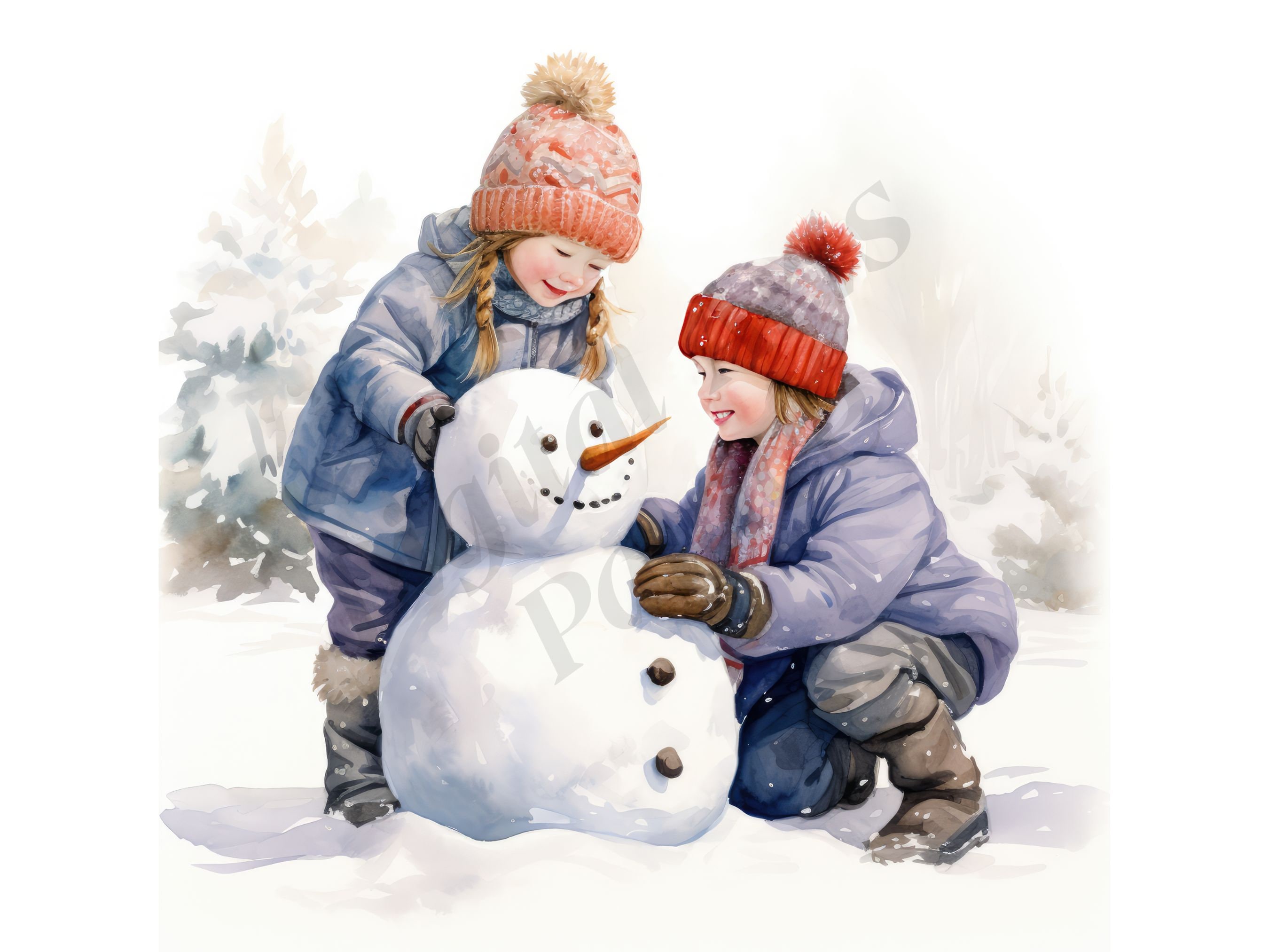 Kids and Snowman Clipart, Winter Kids Clipart, Jpgs, Instant Digital ...