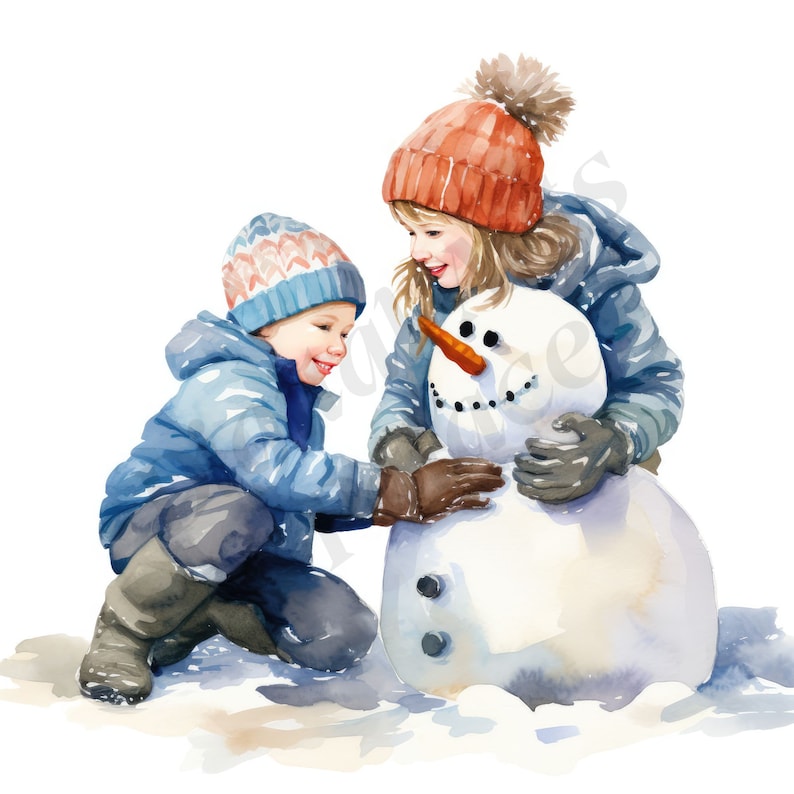 Kids and Snowman Clipart, Winter Kids Clipart, Jpgs, Instant Digital ...