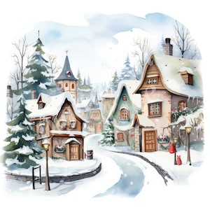 Winter Village Clipart, Christmas Village Clipart, Jpgs, Instant ...