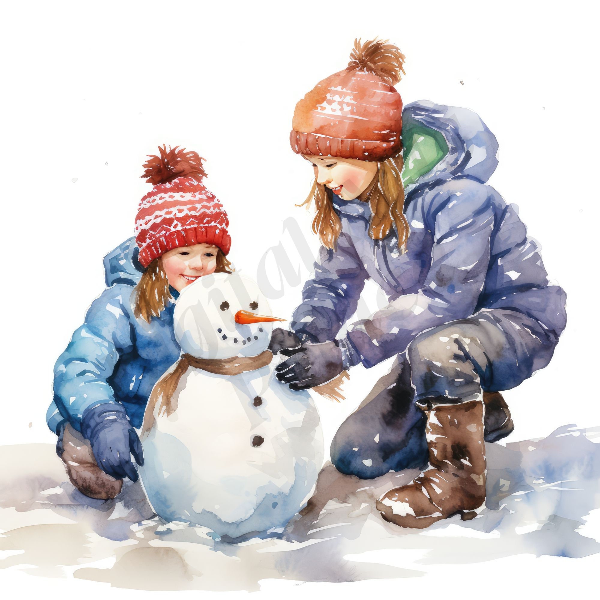 Kids and Snowman Clipart, Winter Kids Clipart, Jpgs, Instant Digital ...