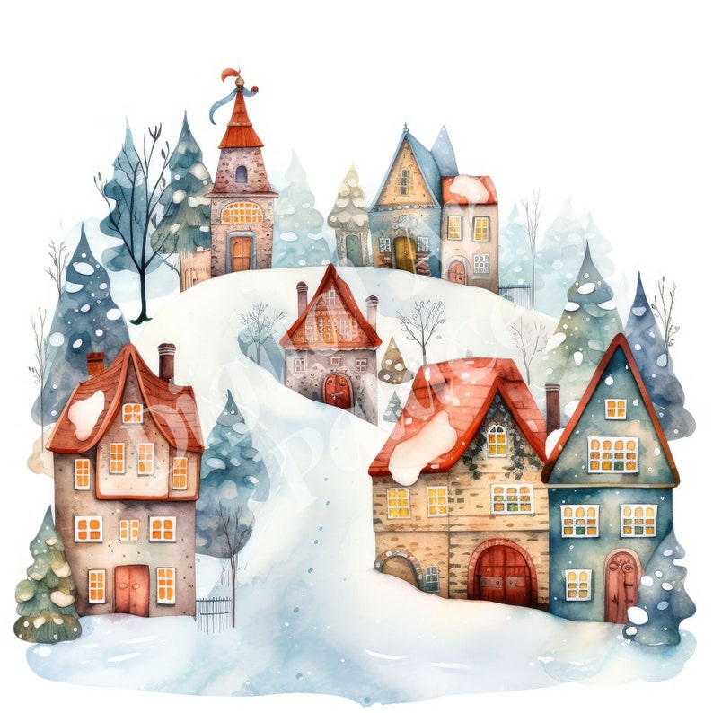 Winter Village Clipart, Christmas Village Clipart, Jpgs, Instant ...