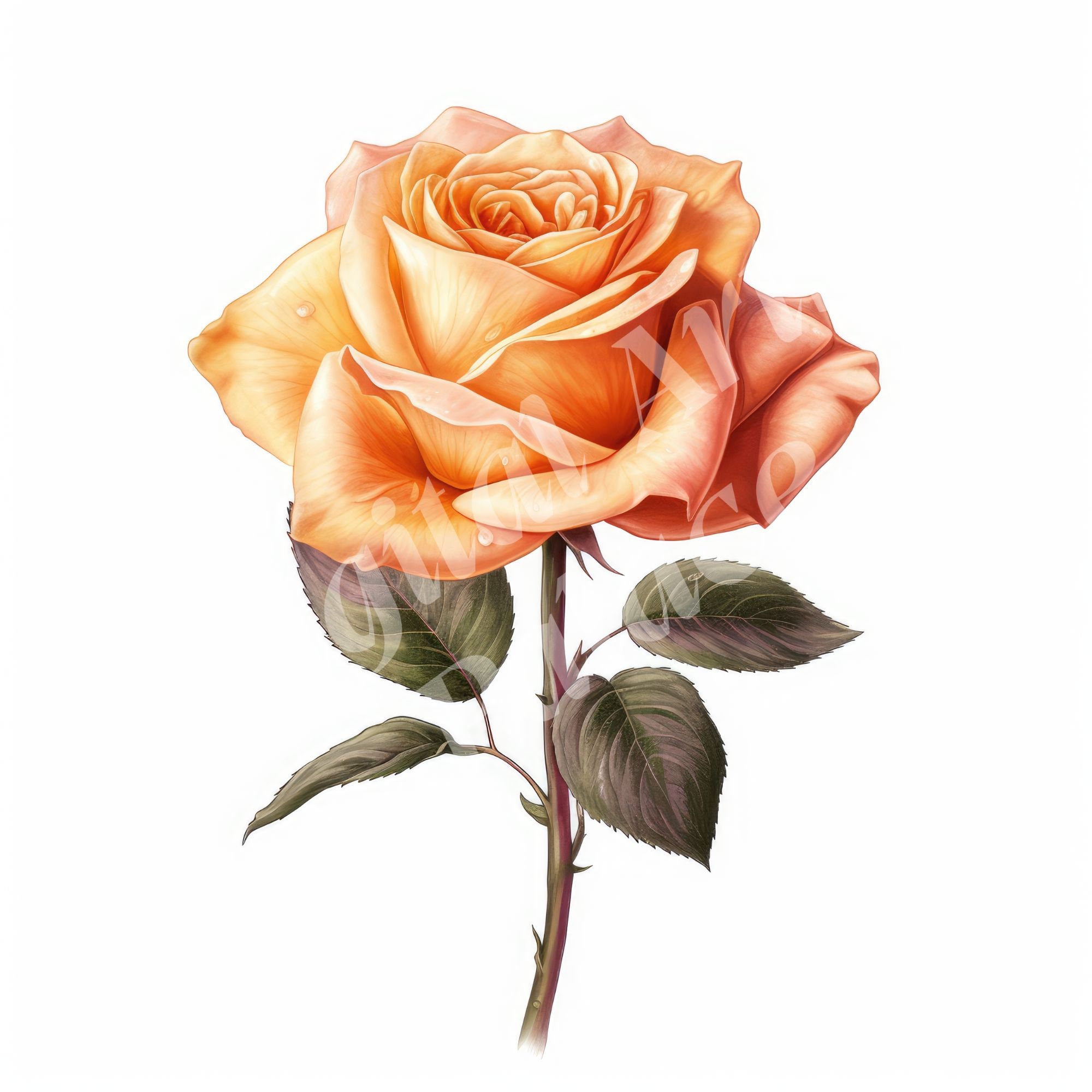 Peach Roses Clipart Watercolor Floral Clipart Jpgs Instant Digital ...