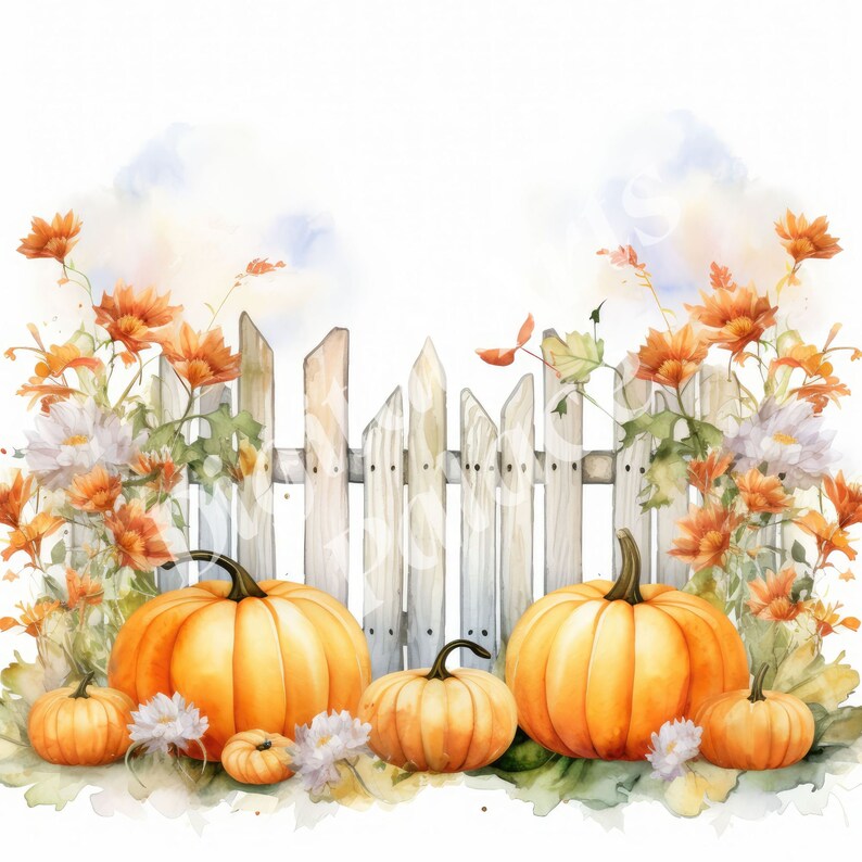 Pumpkin Fence Clipart - Fall Floral Fence Clipart - Jpgs - Instant ...