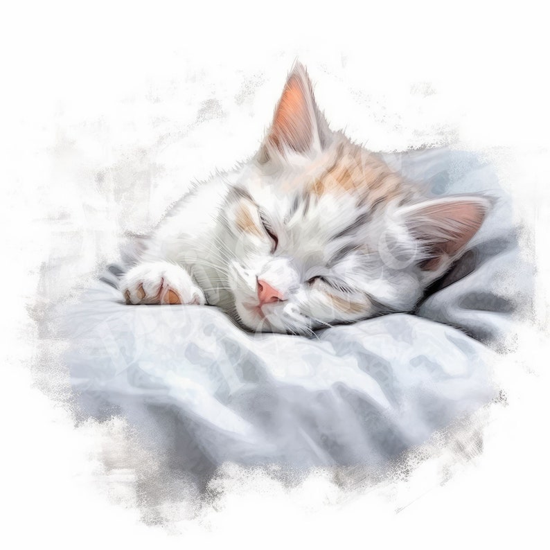 Sleeping Cat Clipart Cute Cat Watercolor Clipart Jpgs Instant Digital ...