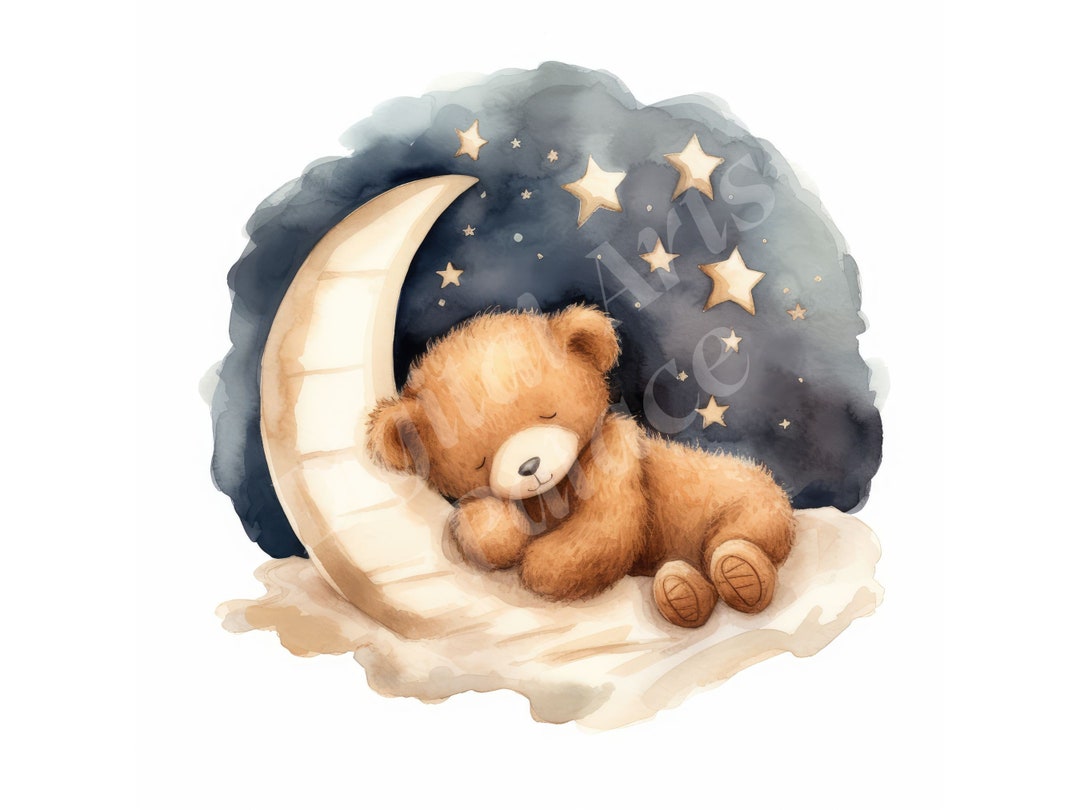Sleeping Teddy Bear Clipart, Moon Teddy Bear Clipart, Jpgs, Instant ...