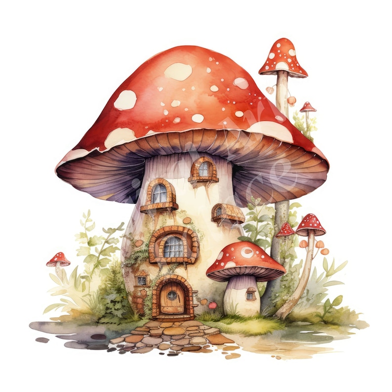 Toadstool House Clipart Jpgs Fantasy House Watercolor - Etsy Australia