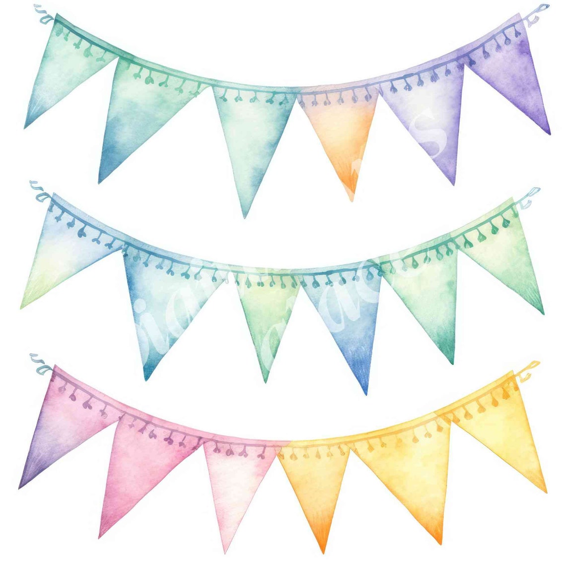 Wimpelkette Clipart Bundle Geburtstag Aquarell Clipart JPGs sofortiger ...