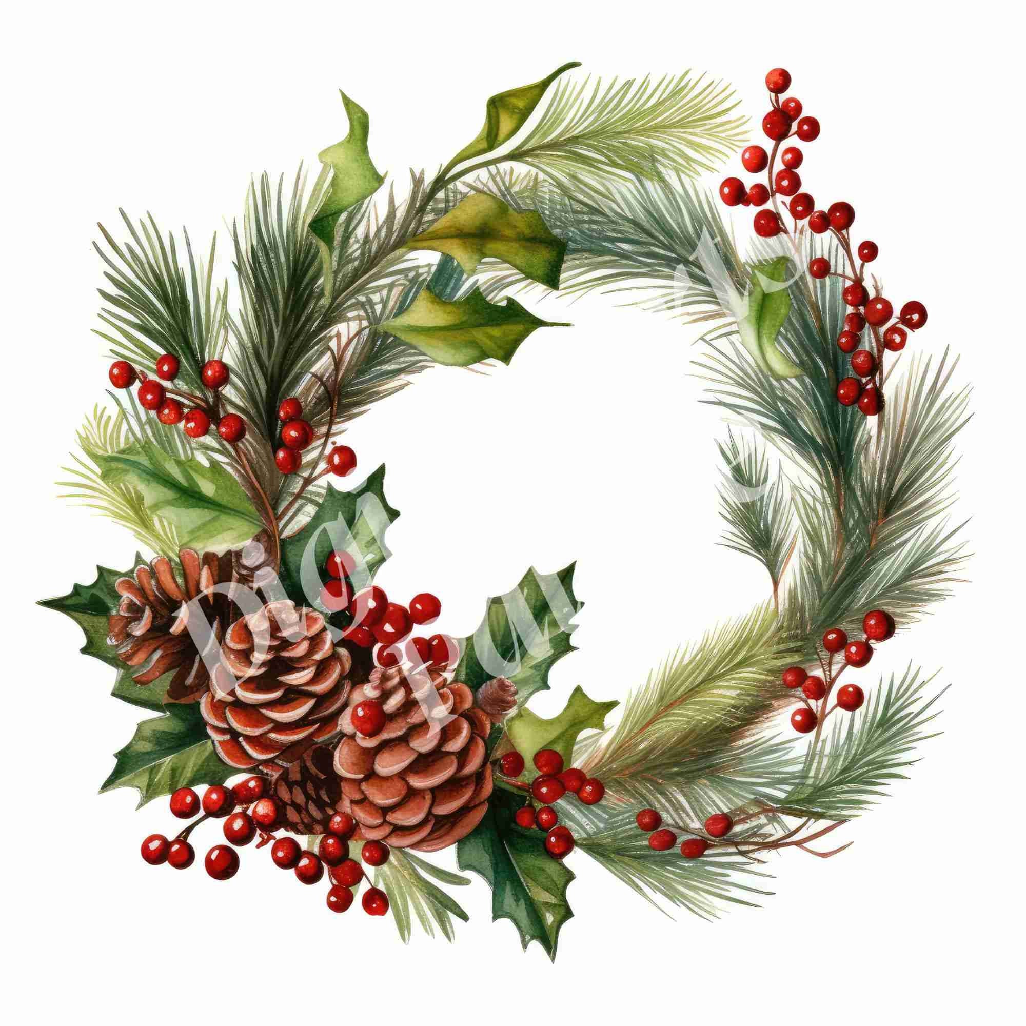 Christmas Wreath Clipart - Wreath Clipart - Jpgs - Instant Digital ...