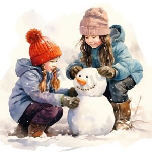 Kids and Snowman Clipart, Winter Kids Clipart, Jpgs, Instant Digital ...