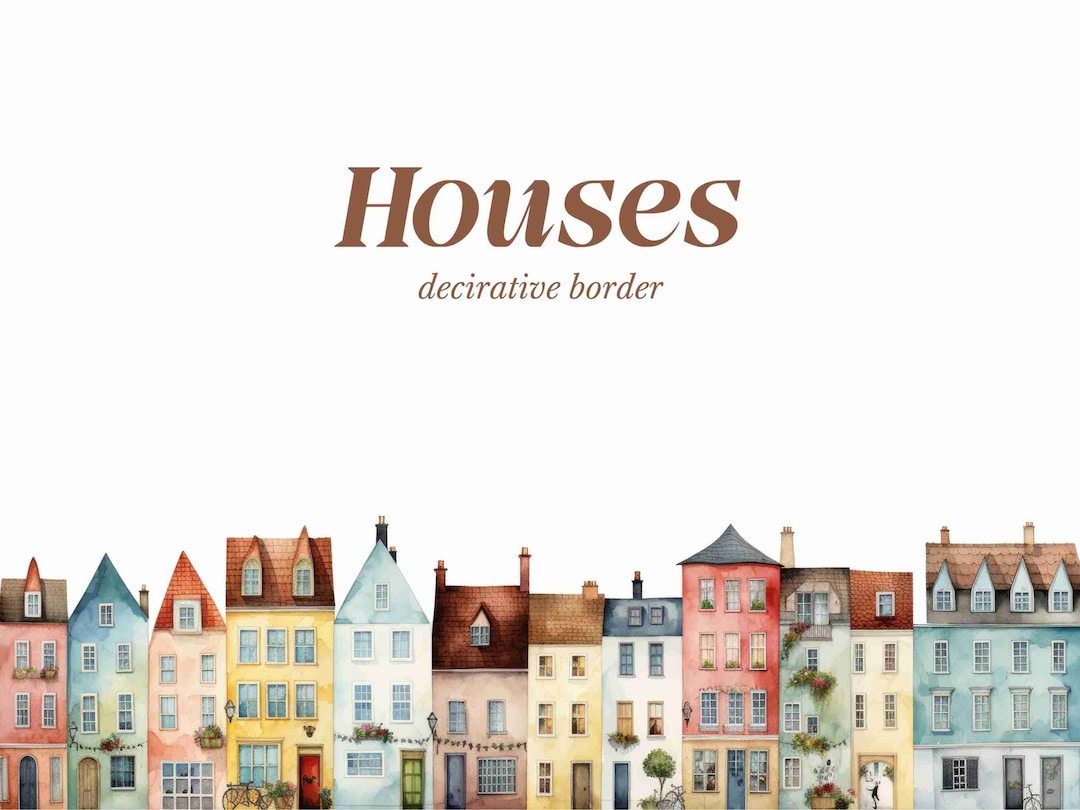 House Border Clipart - Houses Watercolor Clipart - Jpgs - Instant ...