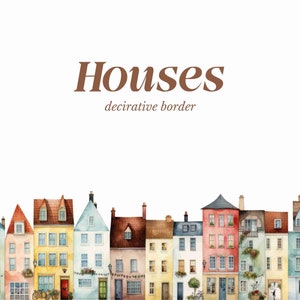 House Border Clipart - Houses Watercolor Clipart - Jpgs - Instant ...