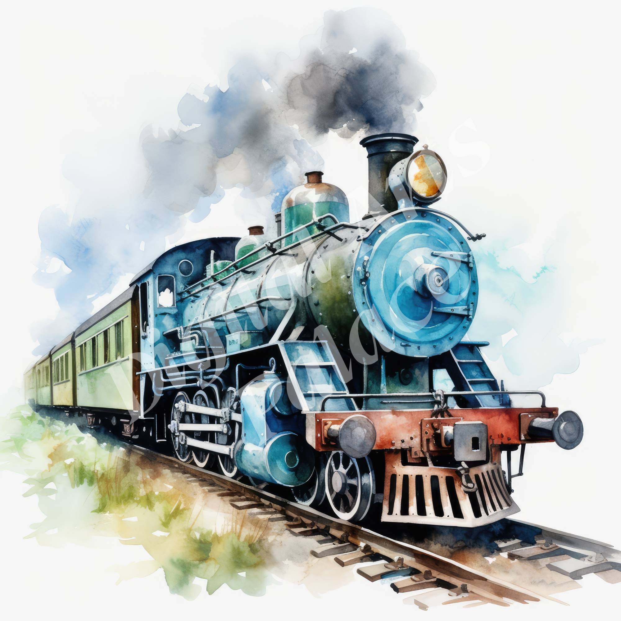 Train Clipart, Watercolor Train Clipart, Jpgs, Instant Digital Download ...