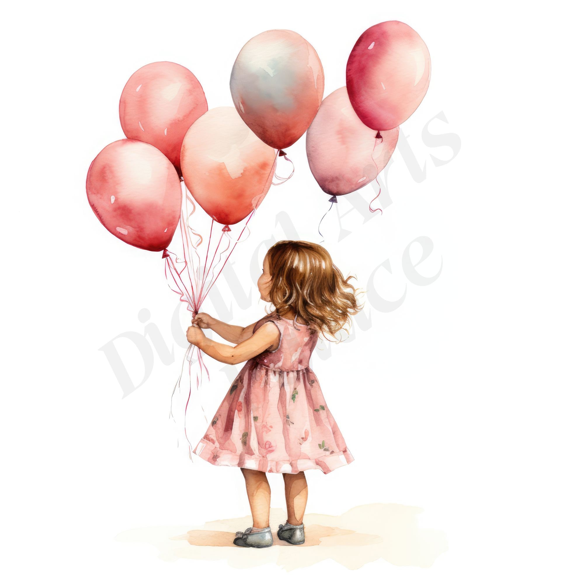 Girl and Balloons Clipart, Balloons Clipart, Jpgs, Instant Digital ...