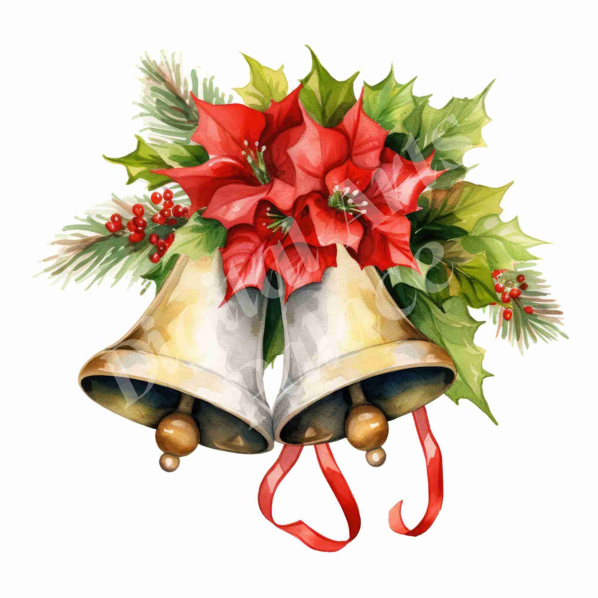 Christmas Bells Clipart Bells Watercolor Clipart Jpgs Instant Digital ...