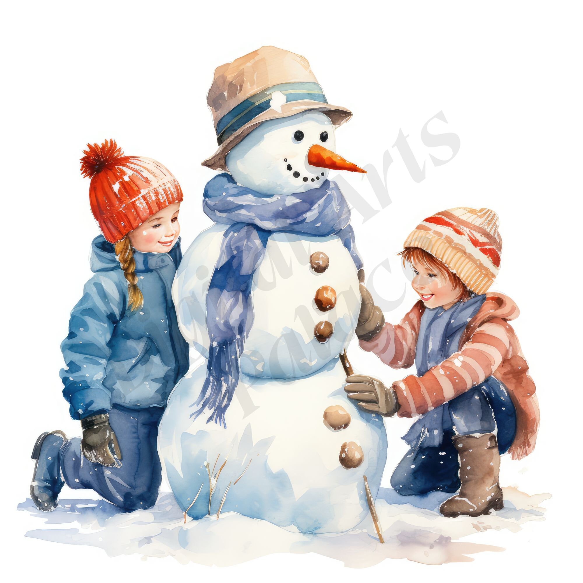Kids and Snowman Clipart, Winter Kids Clipart, Jpgs, Instant Digital ...